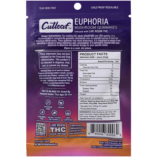 Cutleaf Mushroom Gummies Euphoria Nightime Reishi Infused With Live Ro ... Cutleaf Mushroom Gummies Euphoria Nightime Reishi Infused With Live Ro ...